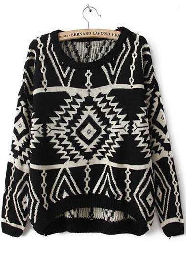 Tribal Pattern Knitted Pullover Sweater In 3 Colors on Luulla